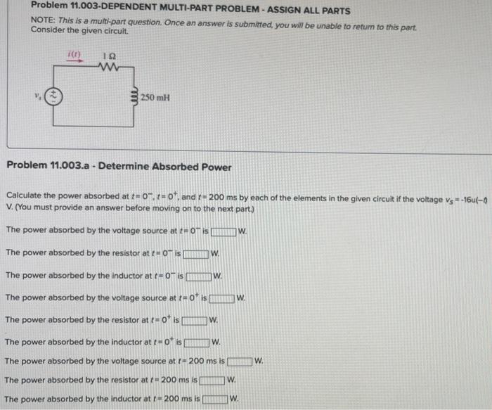 Solved Problem 11.003-DEPENDENT MULTI-PART PROBLEM - ASSIGN | Chegg.com