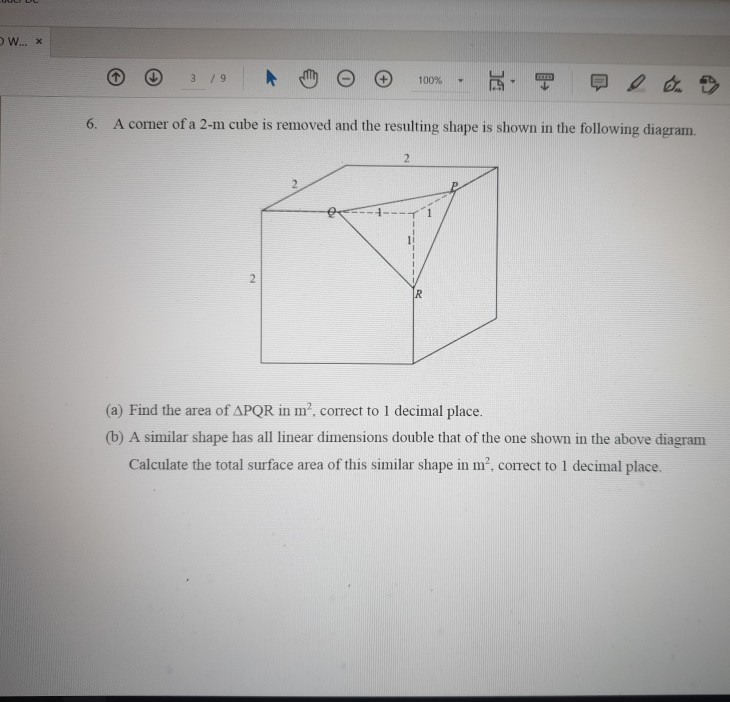 Solved W... x 3 100% 6. A comer of a 2-m cube is removed and | Chegg.com