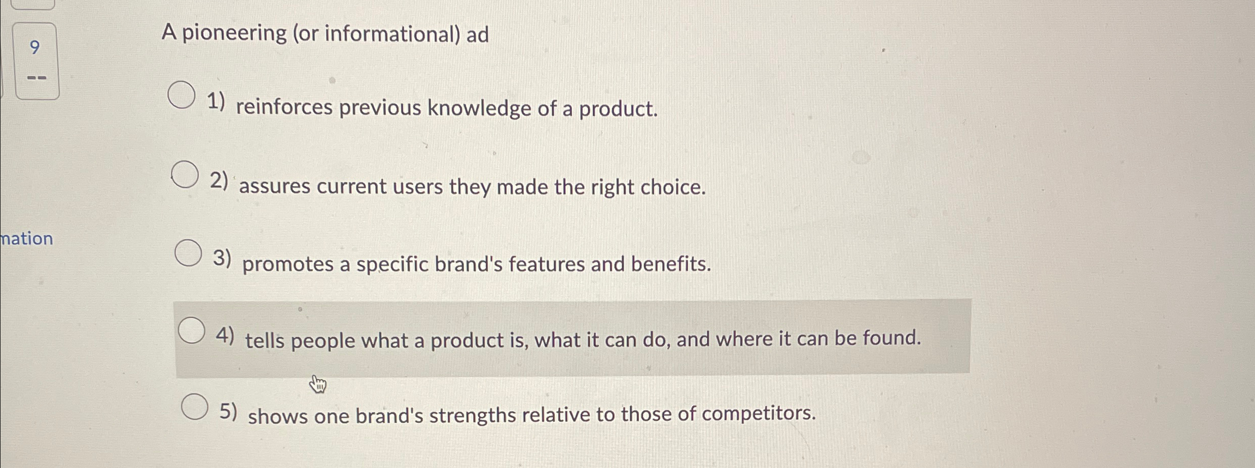 Solved A pioneering (or informational) ﻿adreinforces | Chegg.com