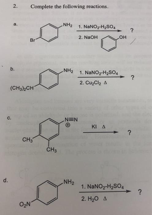 Solved 2. Complete the following reactions. a. NH2 1. | Chegg.com