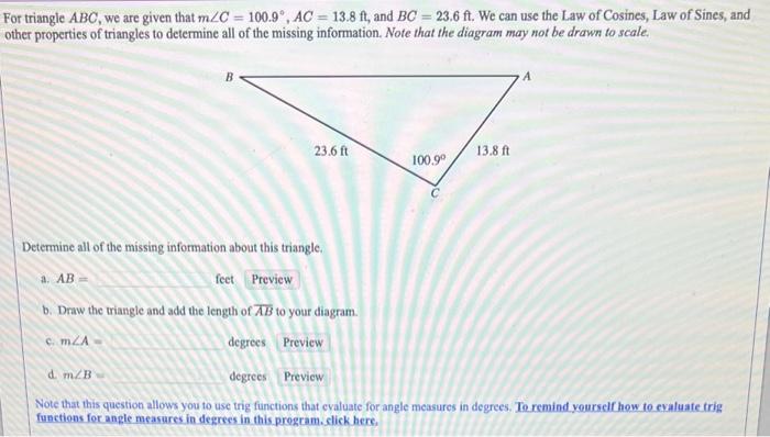 Solved For triangle ABC, we are given that | Chegg.com