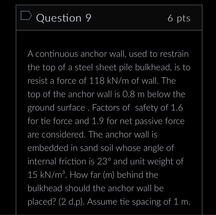 Solved A continuous anchor wall, used to restrain the top of | Chegg.com