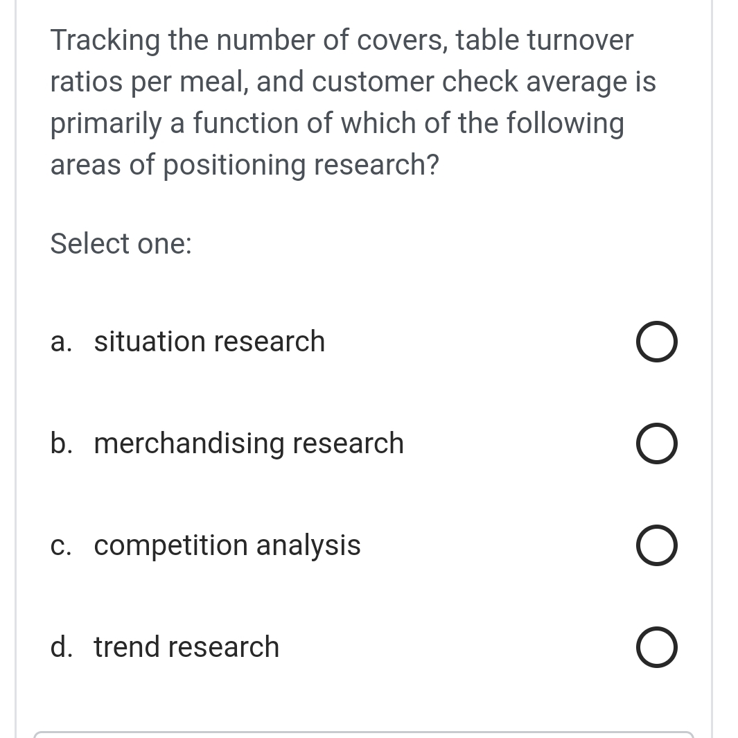 Solved Tracking the number of covers, table turnover ratios | Chegg.com
