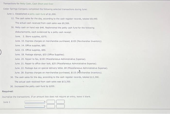 Solved Transactions for Petty Cash, Cash Short and Over | Chegg.com