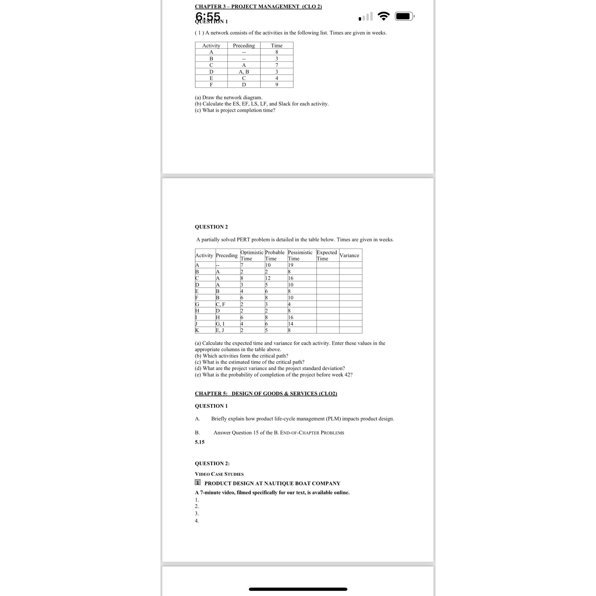 Solved CHAPTER 3 - ﻿PROJECT MANAGEMENT (CLO 2)6:5:5. KN1(1) | Chegg.com