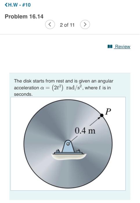 Solved 2 of 11 The disk starts from rest and is given an | Chegg.com