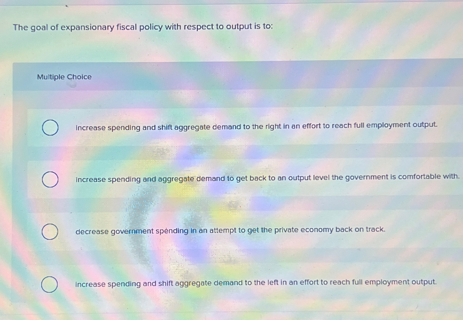 Solved The goal of expansionary fiscal policy with respect | Chegg.com