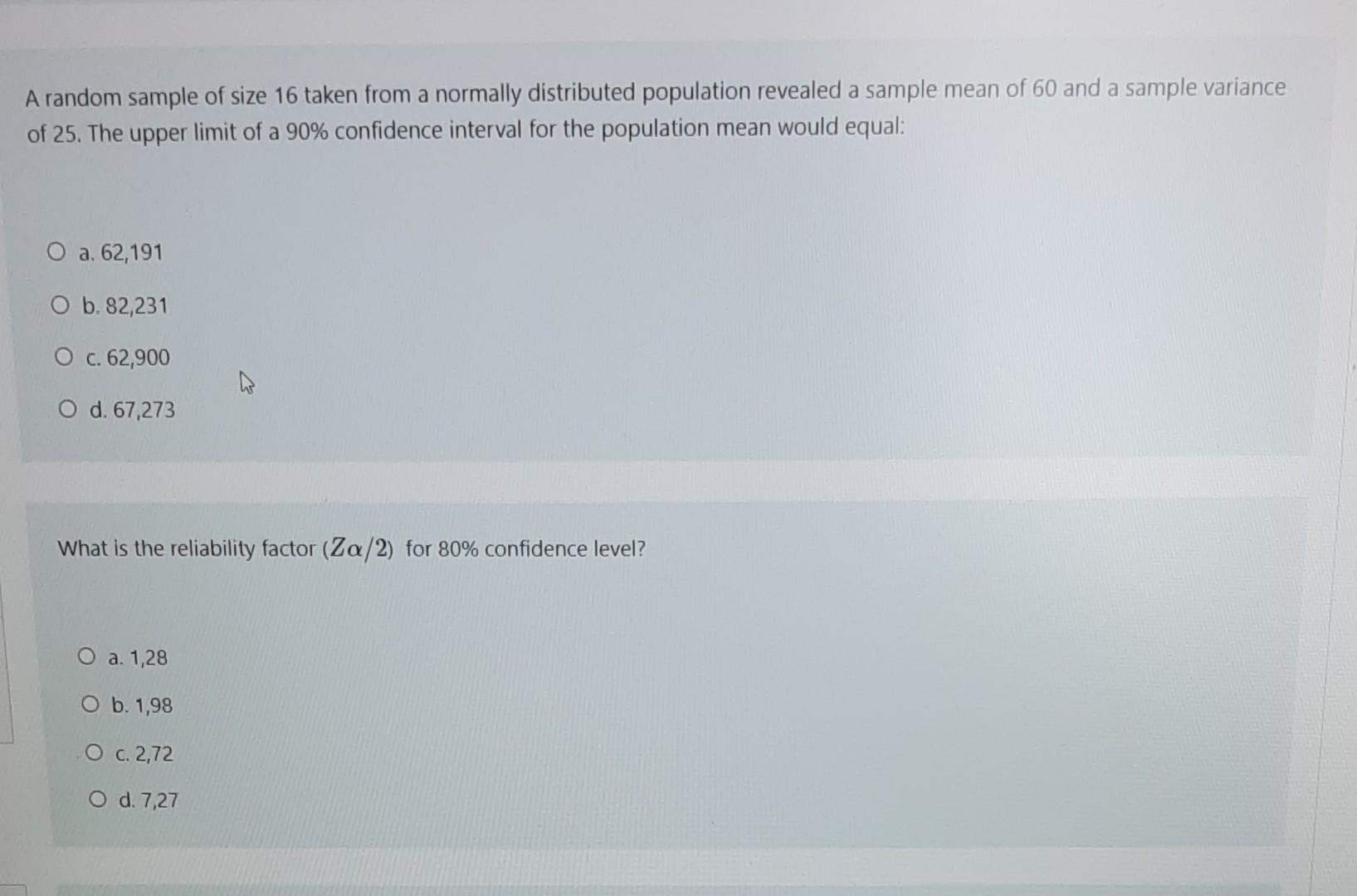 Solved A Random Sample Of Size 16 Taken From A Normally