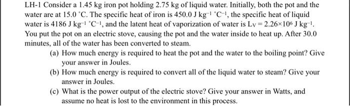 Solved EQ-1 A volume of 150 mL of water, which initially has | Chegg.com