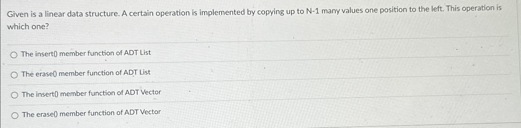 Solved Given is a linear data structure. A certain operation | Chegg.com