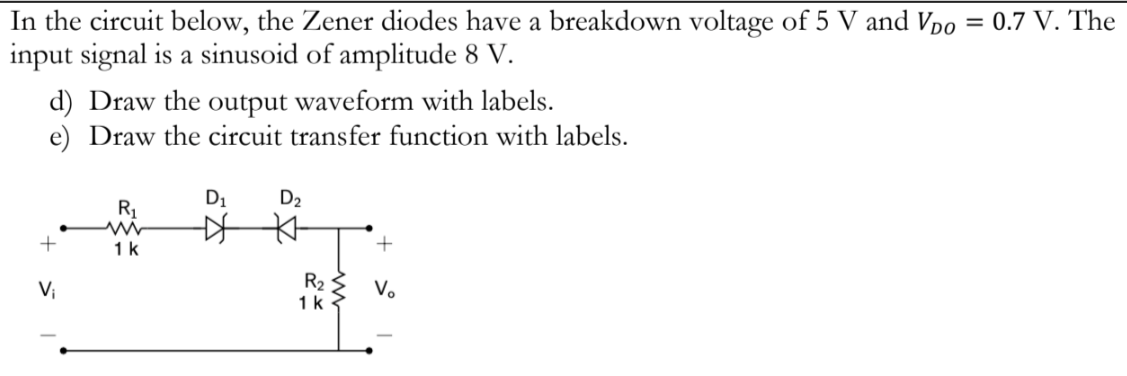 Solved In the circuit below, the Zener diodes have a | Chegg.com