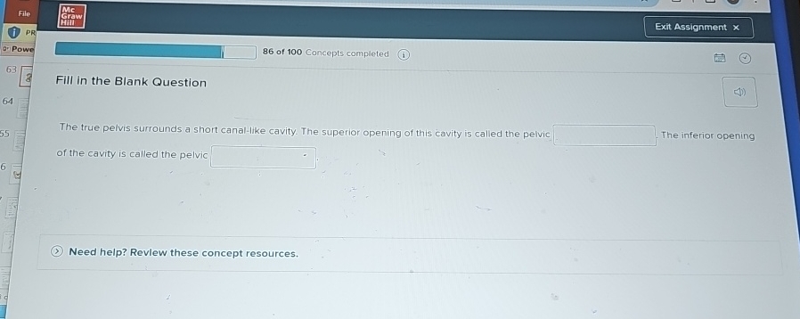 Solved MeGrawHiliExit AssignmentPRar Powe86 ﻿of 100Concepts | Chegg.com