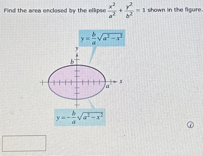 Solved Find the area enclosed by the ellipse x² a² b y y= b | Chegg.com