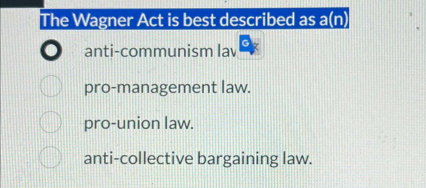 Solved The Wagner Act is best described as | Chegg.com