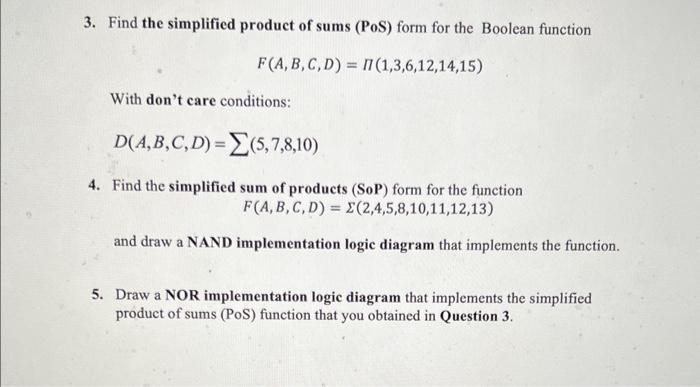 Solved 3. Find the simplified product of sums (PoS) form for | Chegg.com