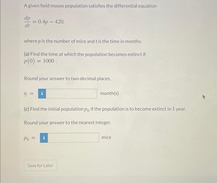 Solved A given field mouse population satisfies the | Chegg.com