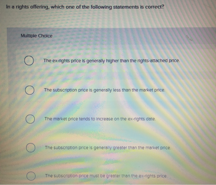 Solved In a rights offering, which one of the following | Chegg.com