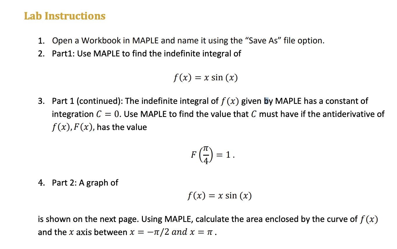 Solved Lab InstructionsOpen a Workbook in MAPLE and name it | Chegg.com