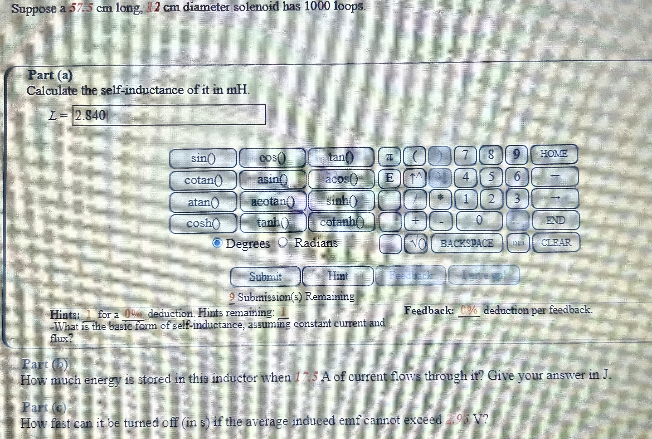Solved Suppose a 57.5cm ﻿long, 12cm ﻿diameter solenoid has | Chegg.com