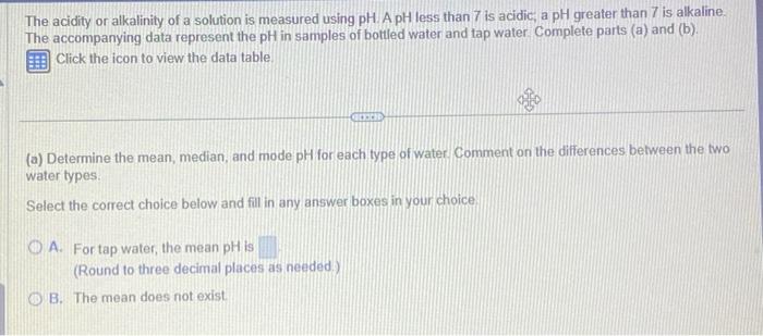 Solved Data tableThe acidity or alkalinity of a solution is | Chegg.com