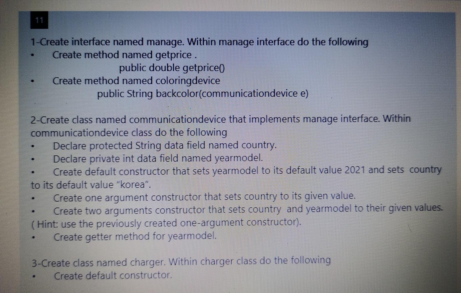 Solved 11 1-Create interface named manage. Within manage | Chegg.com