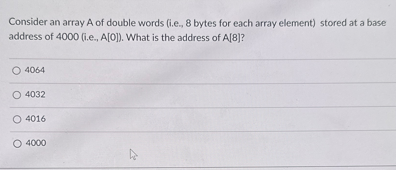 Solved Consider an array A ﻿of double words (i.e., 8 ﻿bytes | Chegg.com