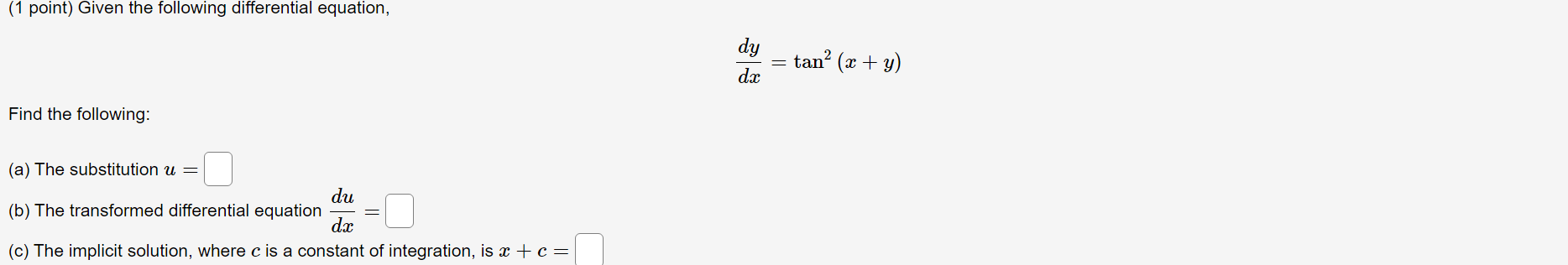 Solved (1 ﻿point) ﻿Given the following differential | Chegg.com