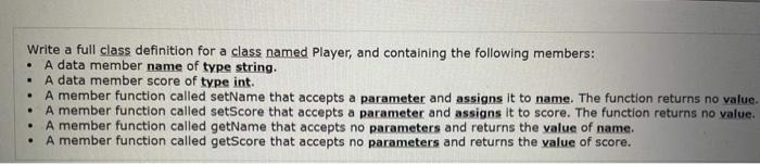 Solved Write a full class definition for a class named | Chegg.com