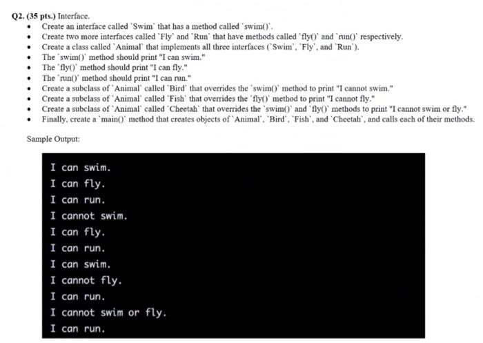 Solved Q2. (35 pts.) Interface. - Create an interface called | Chegg.com