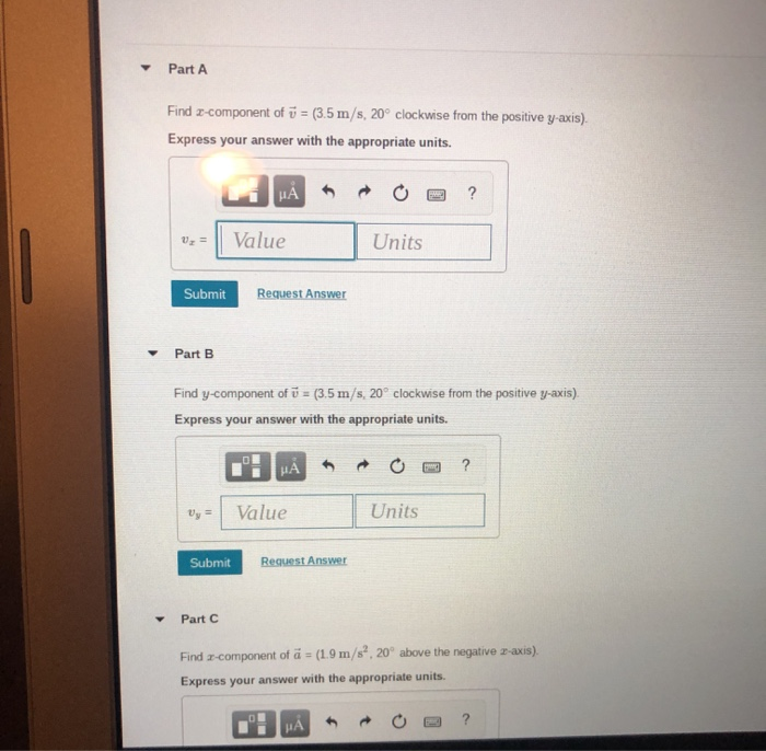 Solved Part A Find x-component of 7 = (3.5 m/s, 20° | Chegg.com
