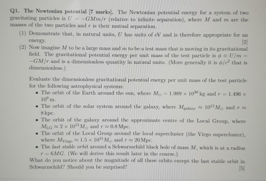 Solved Q1. The Newtonian potential [7 marks). The Newtonian | Chegg.com