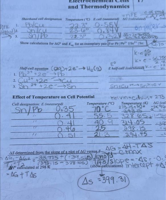 e half cell calculation and delta H om the very last | Chegg.com