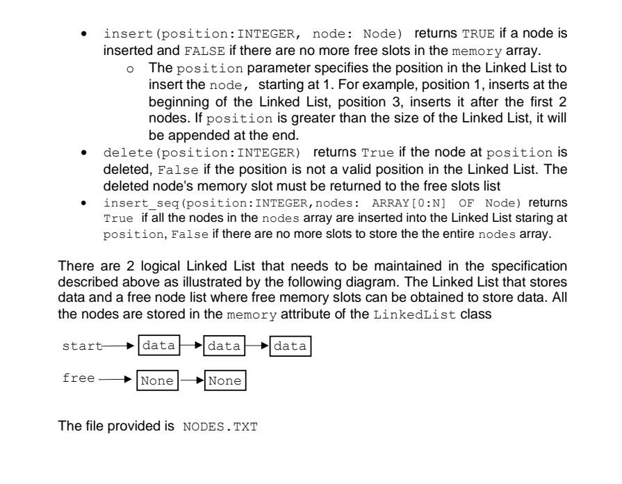Solved - insert (position:INTEGER, node: Node) returns TRUE | Chegg.com
