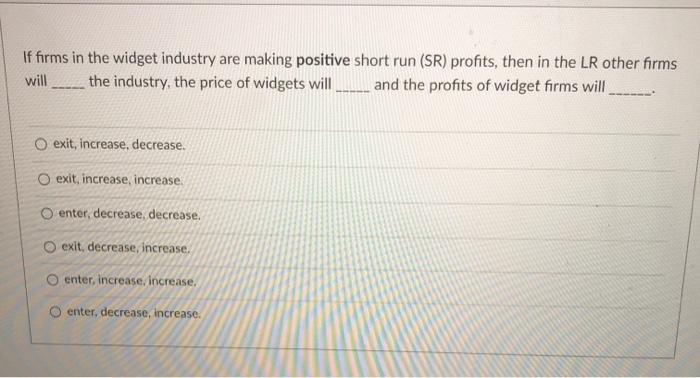 Solved If firms in the widget industry are making positive | Chegg.com