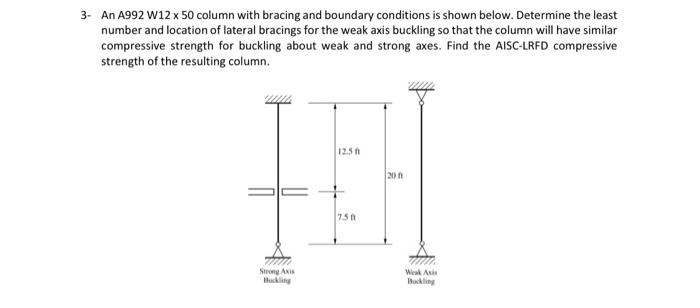Solved 3- An A992 W12 ×50 column with bracing and boundary | Chegg.com