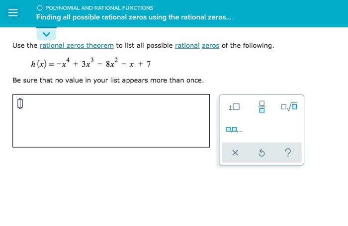 Solved = O POLYNOMIAL AND RATIONAL FUNCTIONS Finding all | Chegg.com