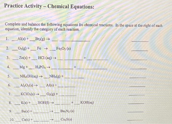 Solved Practice Activity - Chemical Equations: Complete and | Chegg.com
