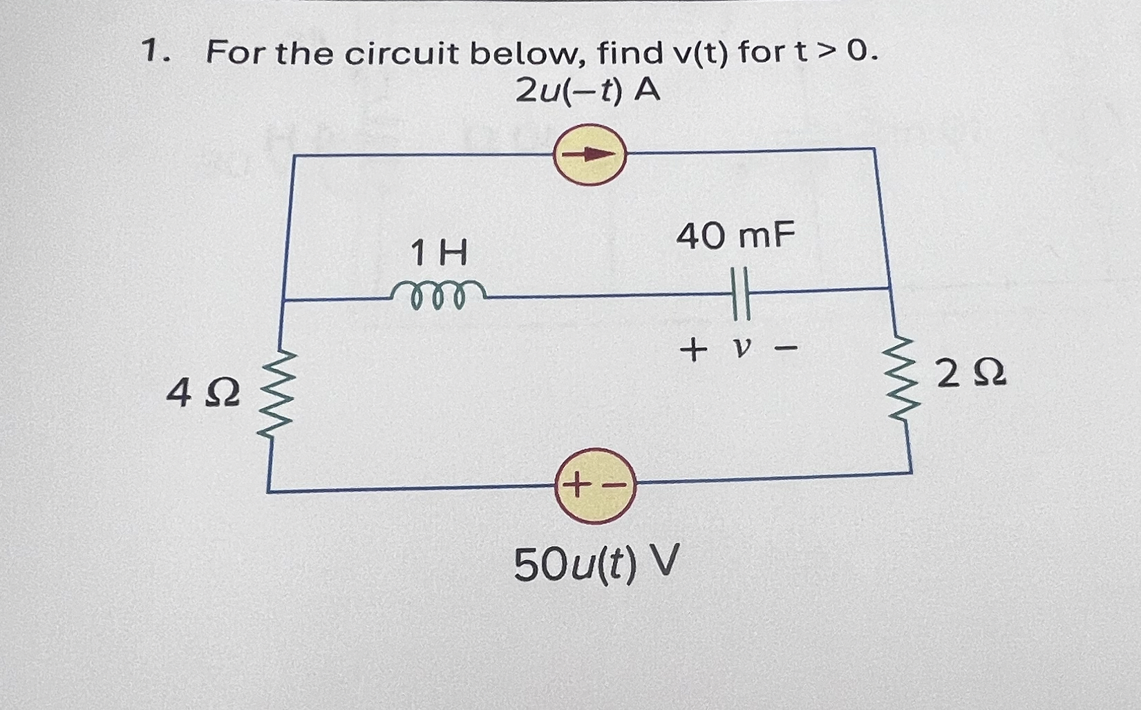 Solved For the circuit below, find v(t) ﻿for t>0.2u(-t)A | Chegg.com