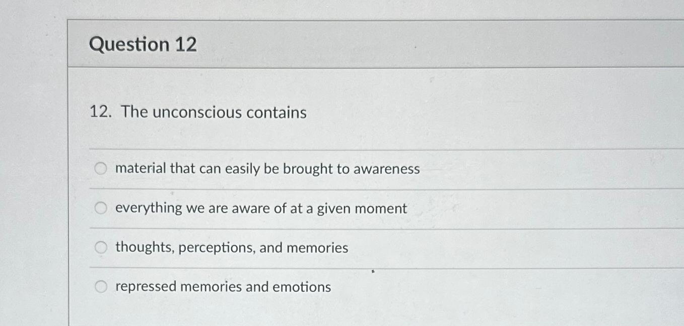 Solved Question 1212. ﻿The unconscious containsmaterial that | Chegg.com