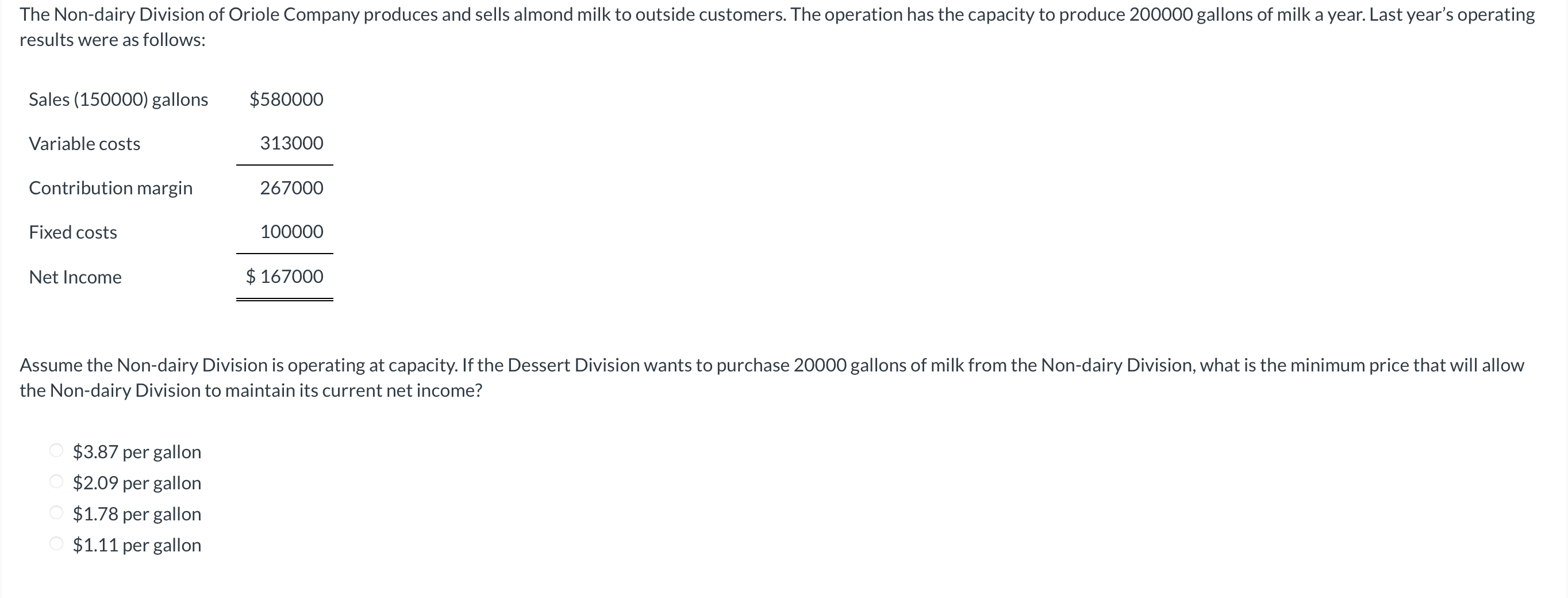 Solved The Non-dairy Division of Oriole Company produces and | Chegg.com
