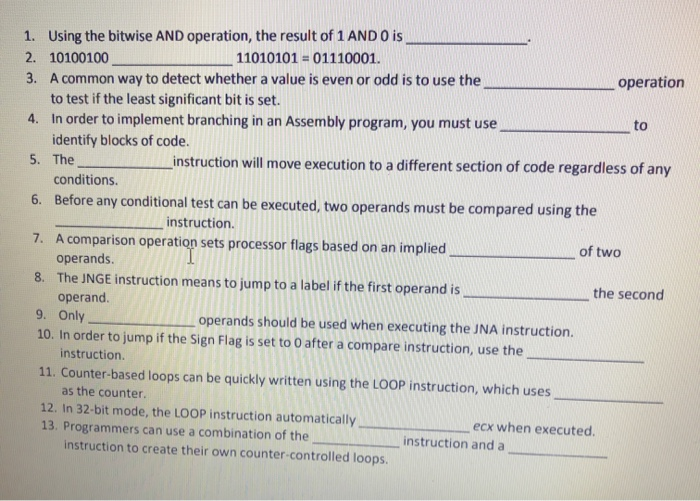 Solved 1. Using the bitwise AND operation, the result of 1 | Chegg.com