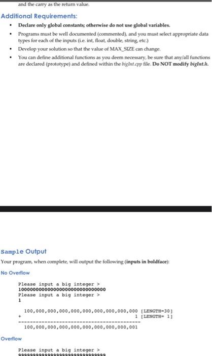bigint Program Specification: Your program must | Chegg.com