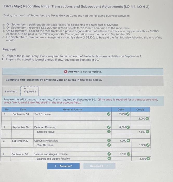 Solved E4-3 (Algo) Recording Initial Transactions and | Chegg.com