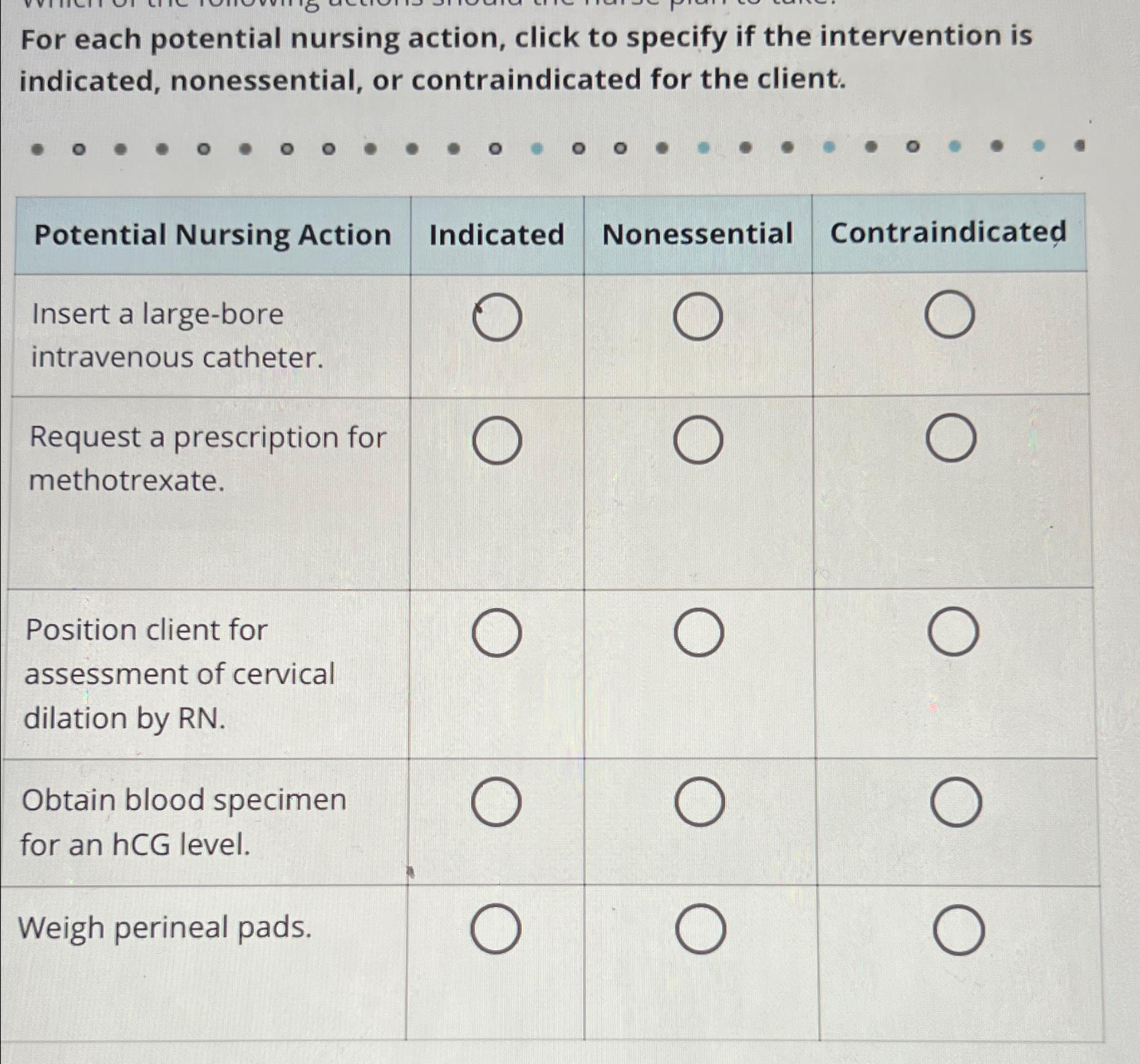 Solved For each potential nursing action, click to specify | Chegg.com
