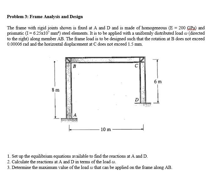 Solved Problem 3: Frame Analysis and Design The frame with | Chegg.com