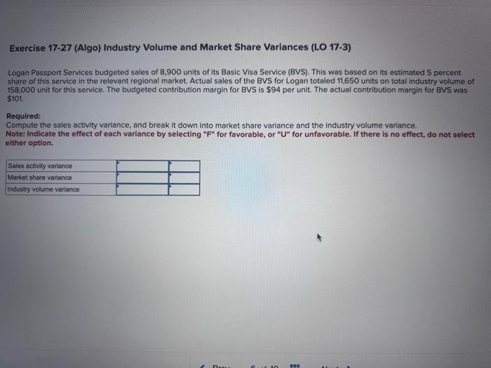Solved Exercise 17-27 (Algo) Industry Volume and Market | Chegg.com