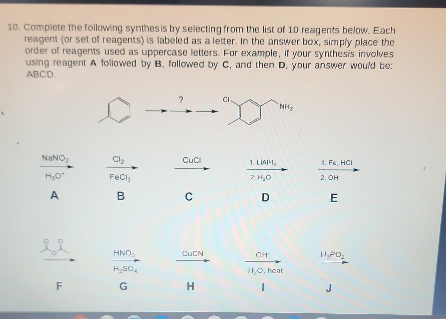 Solved 0. Complete the following synthesis by selecting from | Chegg.com