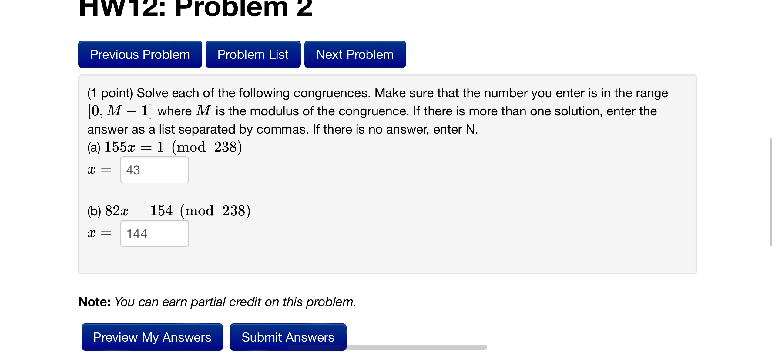 Solved HW12: Problem 2(1 ﻿point) ﻿Solve each of the | Chegg.com