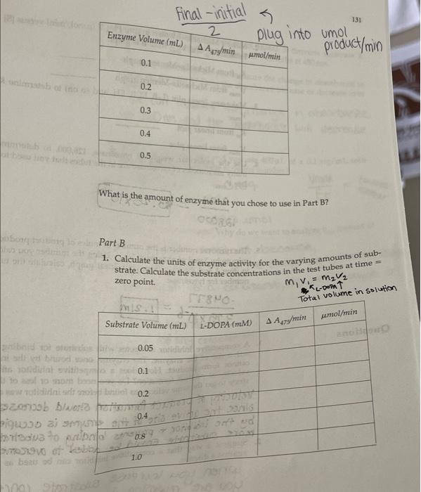 Solved Part B 1. Calculate the units of enzyme activity for | Chegg.com
