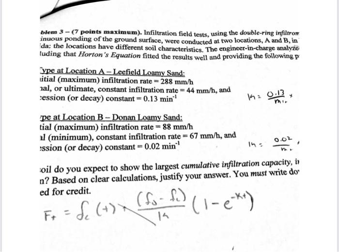Solved infiltration field tests, using the double-ring | Chegg.com